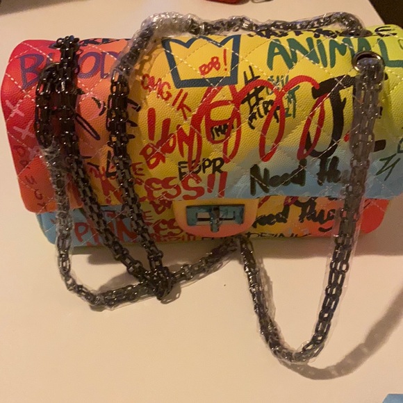 Bags | Medium Size Multi Color Graffiti Purse | Poshmark
